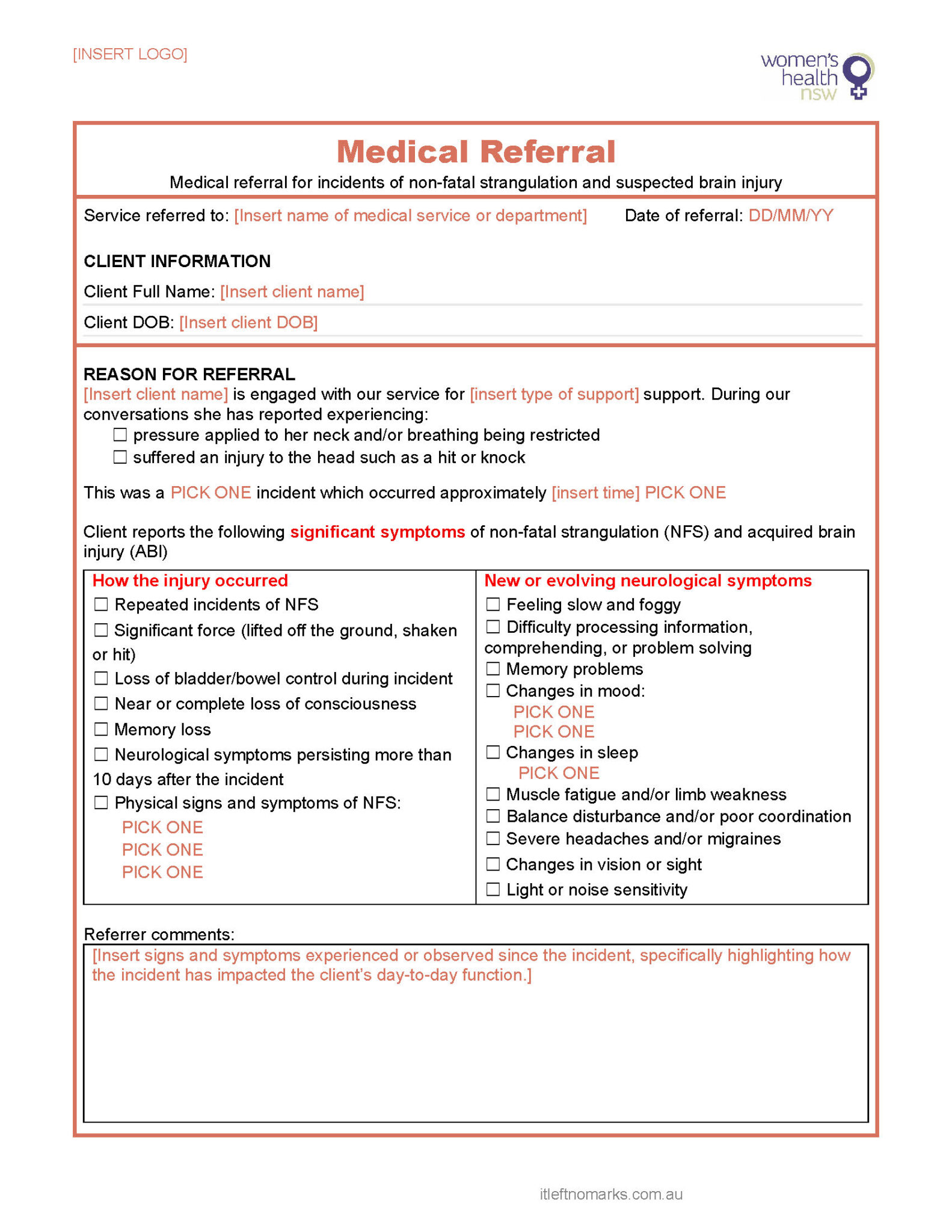 Medical referral template - It Left No Marks