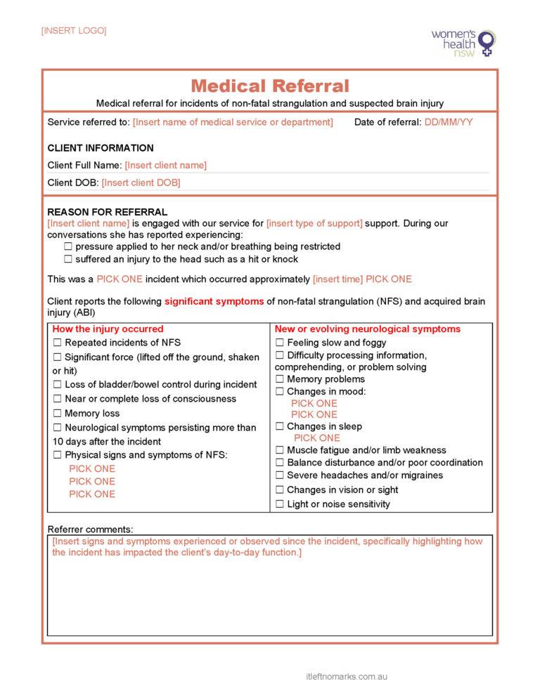 Medical referral template - It Left No Marks